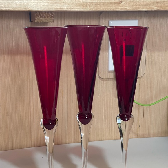 Source Unknown | Other | 3 Vintage Ruby Red With Clear Stem Tall ...